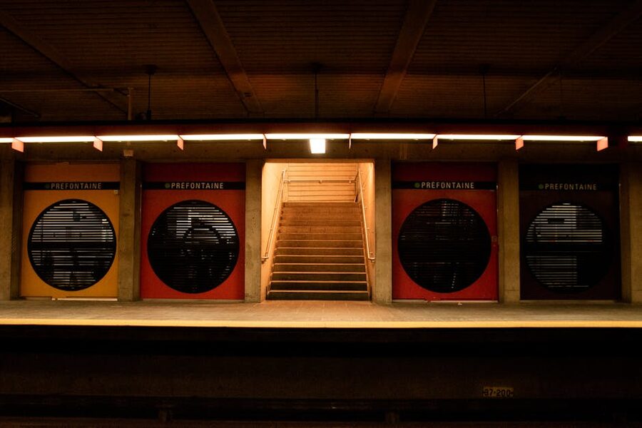 Prefontaine Metro station in Montreal with colored tiles