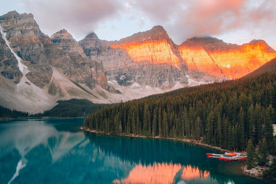 Moraine Lake sunrise over Valley of Ten Peaks