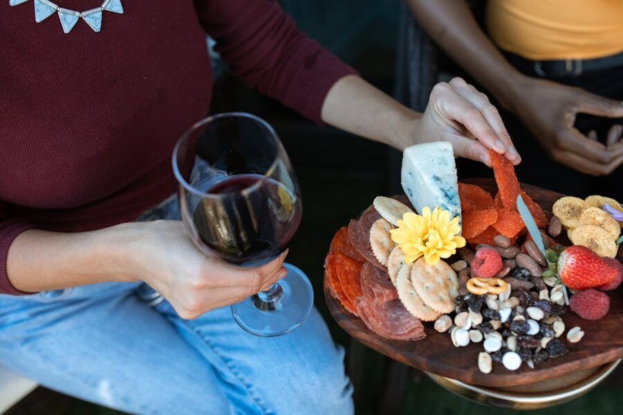 Charcuterie board with wine pairing