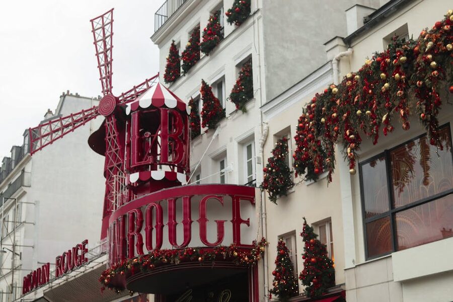 Moulin Rouge cabaret Christmas decoration red windmill Paris