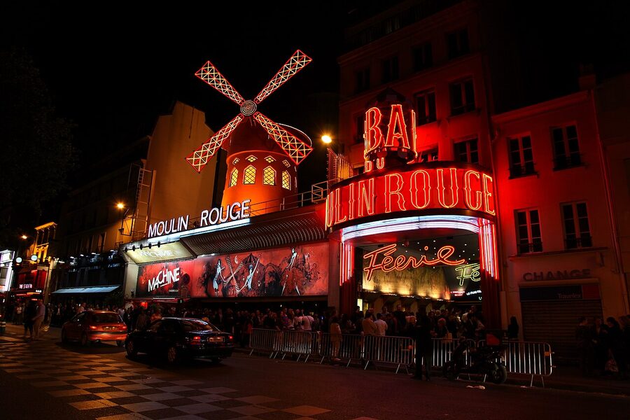 Moulin Rouge cabaret at night Paris April 2011