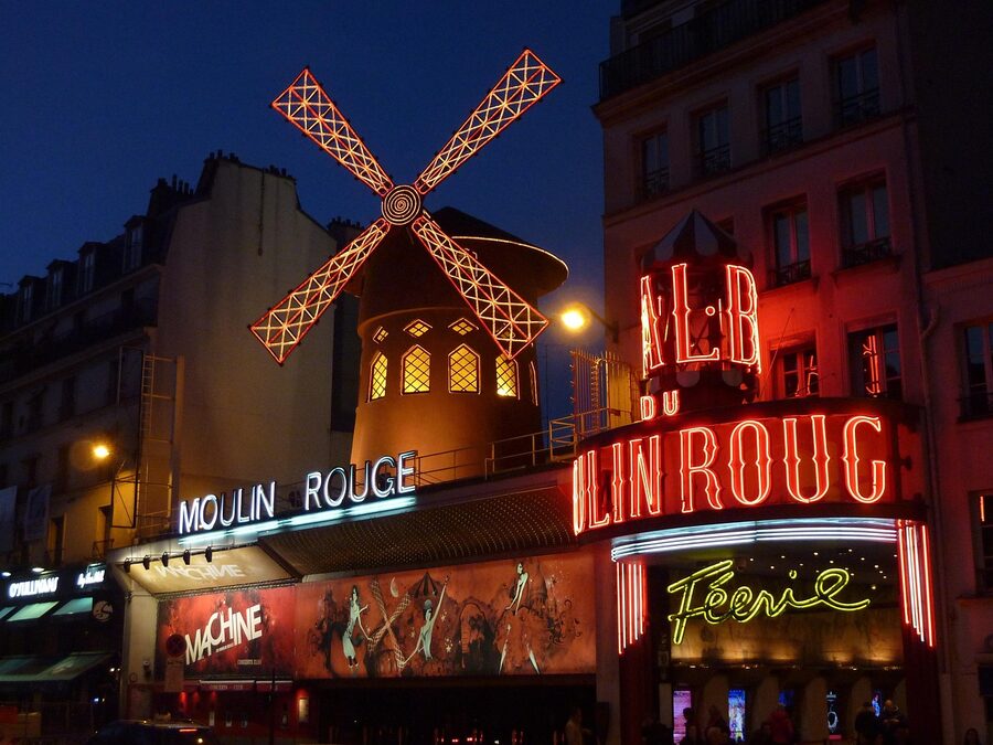Moulin Rouge neon sign Pigalle red light district Paris night
