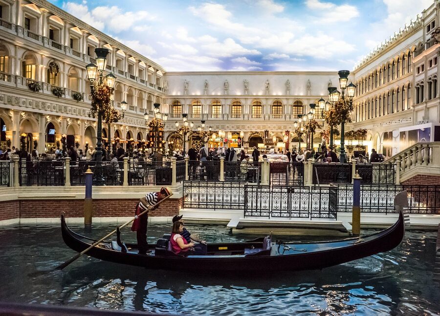 Venetian Las Vegas gondola canal decorated for Christmas
