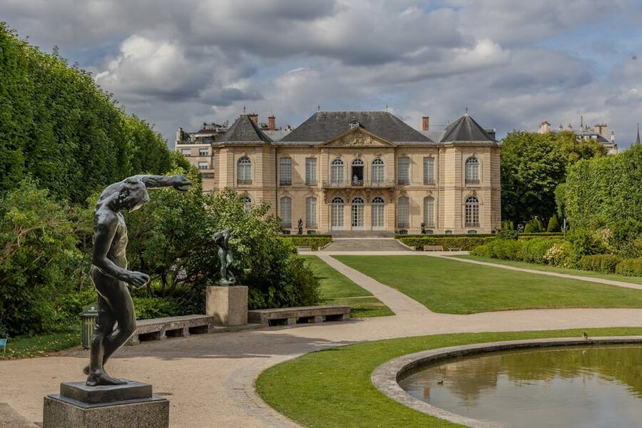 Tranquil garden view of the Hotel Biron mansion at Musee Rodin Paris