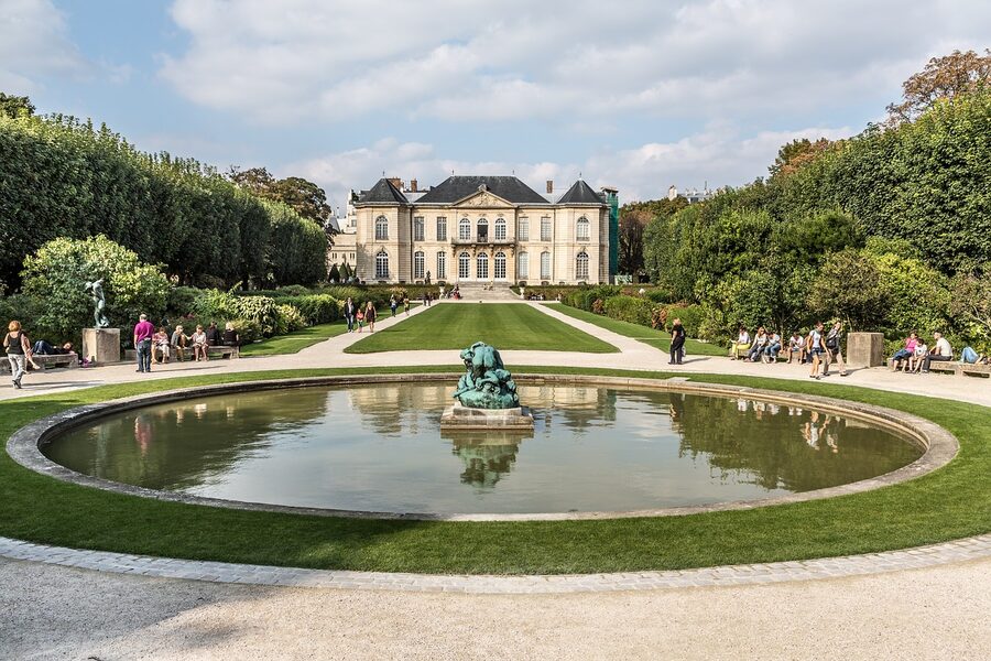 Symmetrical view of the Musee Rodin park and mansion in Paris