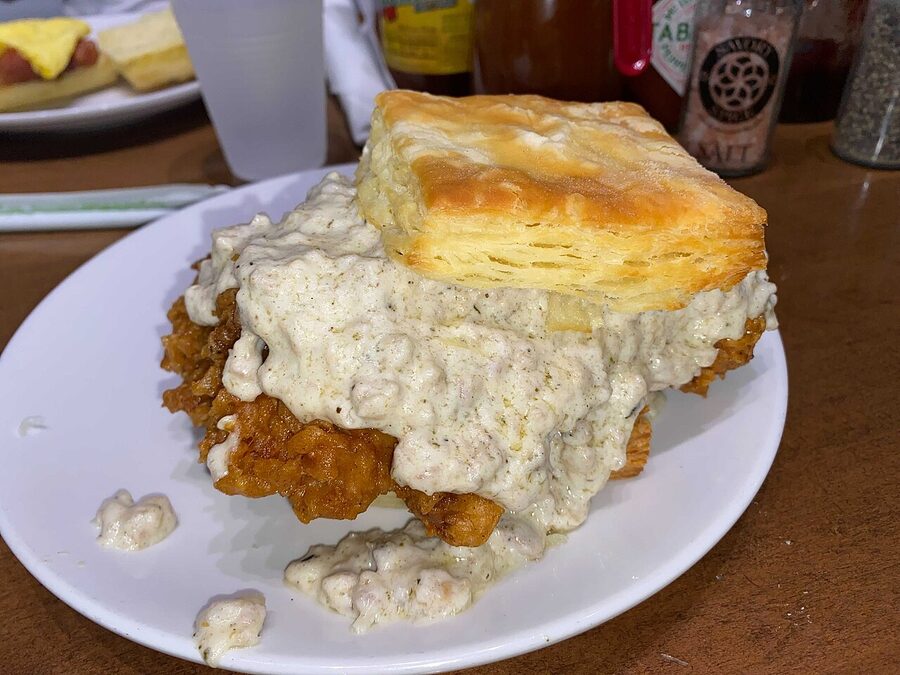 Biscuit Love fried chicken biscuit with sausage gravy Nashville
