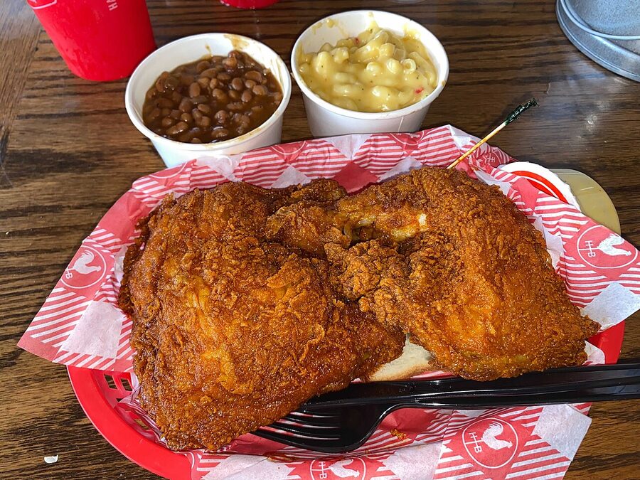 Hattie Bs hot chicken dark meat plate with mac and cheese