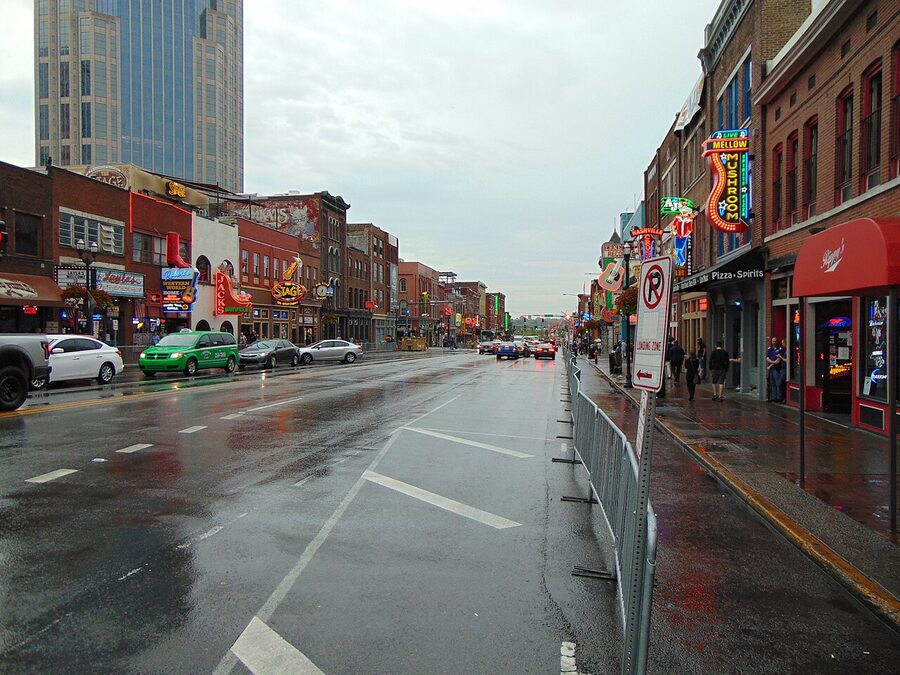 Lower Broadway Nashville honky-tonk signs in daylight