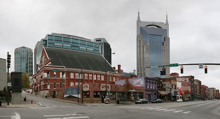 Broadway and Opry Place corner with Ryman Auditorium Nashville
