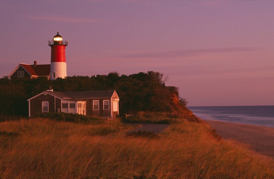 Nauset Lighthouse near the shore on Cape Cod