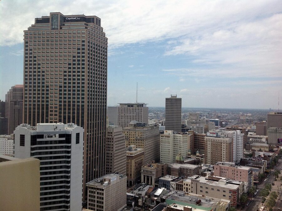 French Quarter architecture with historic buildings in New Orleans Louisiana
