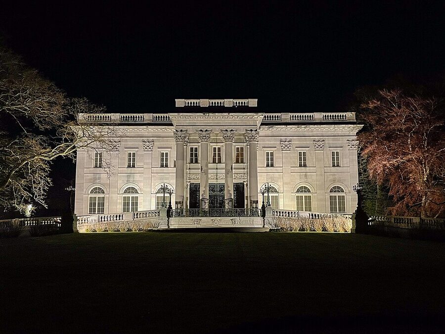 Marble House Newport lit up at night