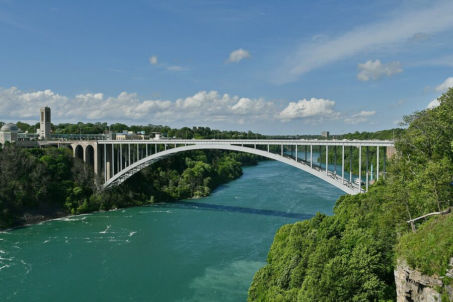Rainbow Bridge marking the USA Canada border at Niagara Falls