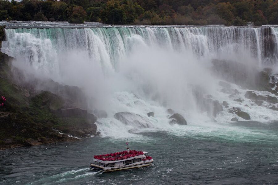 Tour boat close to the cascades at Niagara Falls