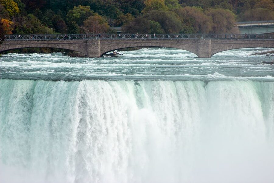Niagara Falls with autumn foliage on the Canadian side