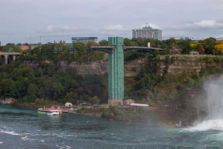 Niagara Falls Observation Tower seen from the river