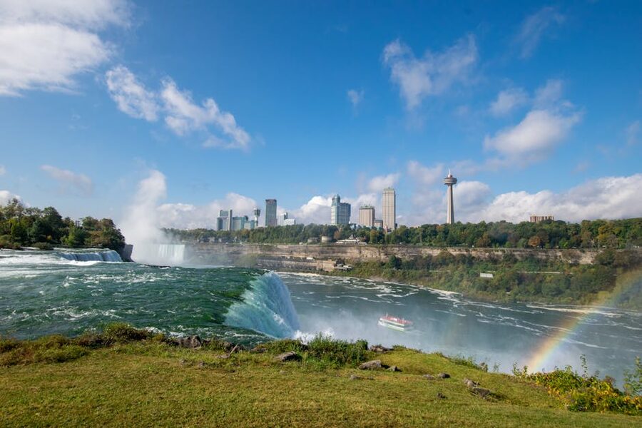 Rainbow over Niagara Falls in New York USA