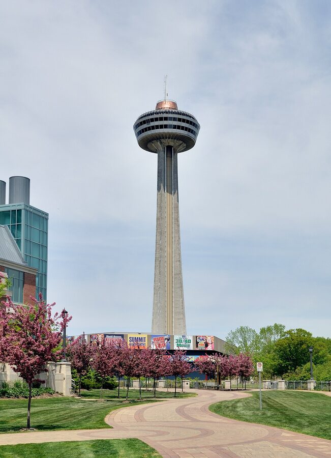 Skylon Tower rising above Niagara Falls Ontario skyline