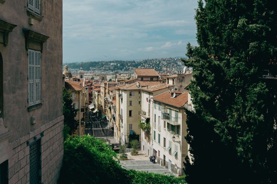 Vieux Nice historic streets with hillside background