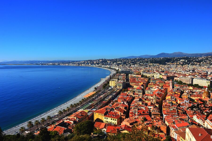 Promenade des Anglais Nice blue chairs French Riviera