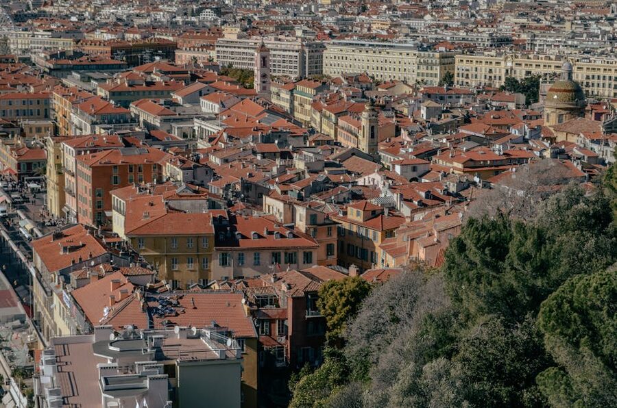 Vieux Nice red rooftops aerial view from Castle Hill