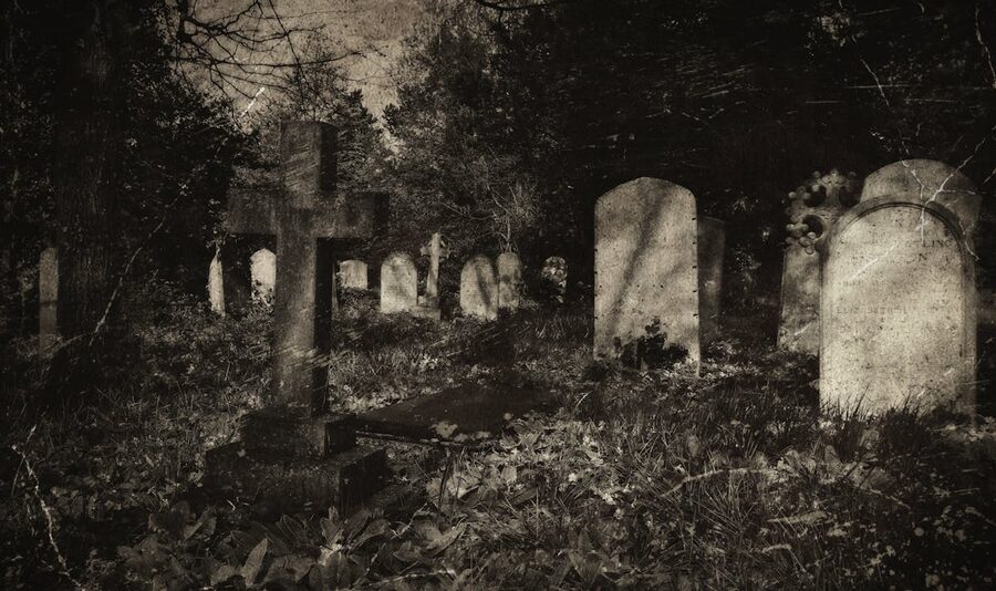 Vintage cemetery with old gravestones eerie atmosphere