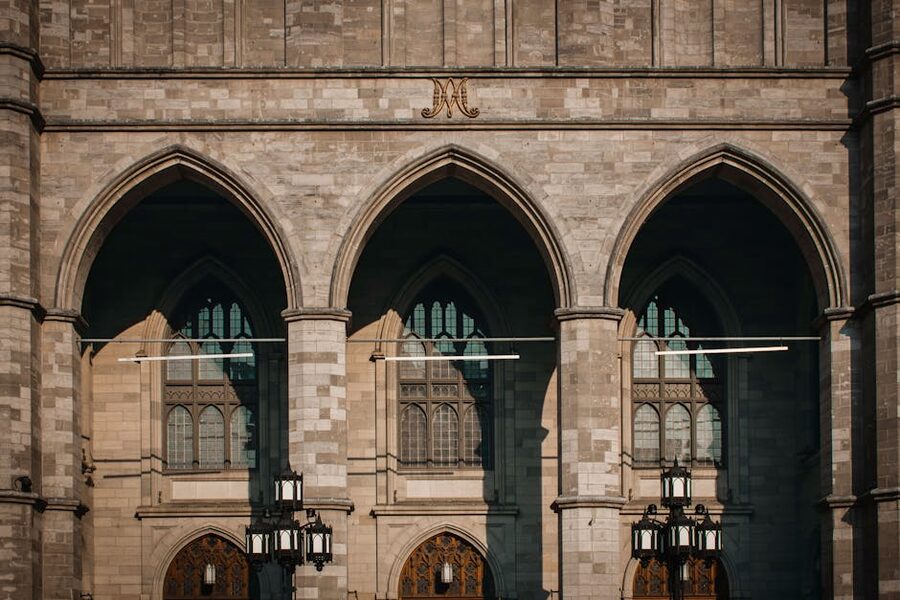 Gothic Revival facade of Notre-Dame Basilica in Montreal