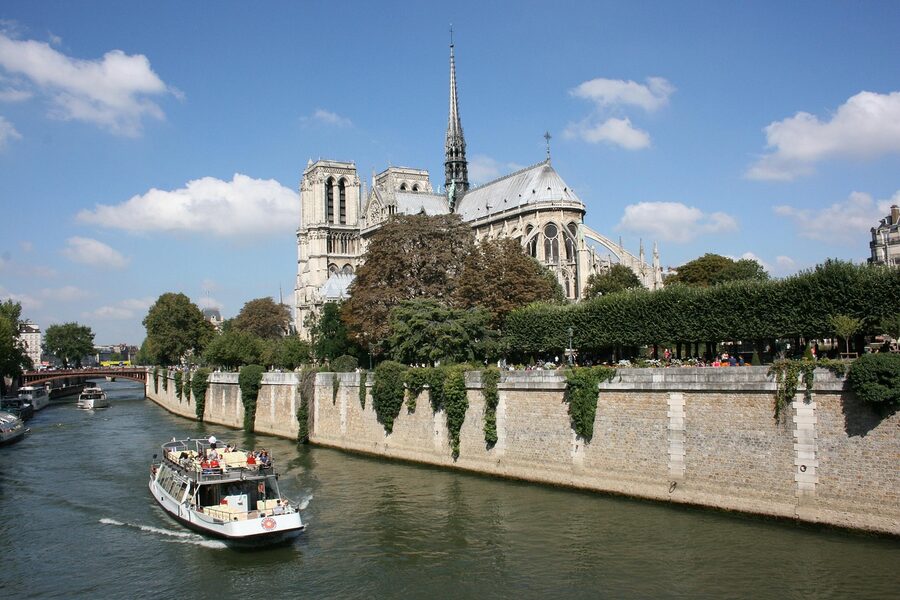 Notre Dame Cathedral from a boat on the Seine