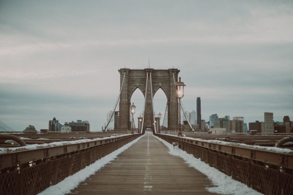 Brooklyn Bridge winter NYC skyline