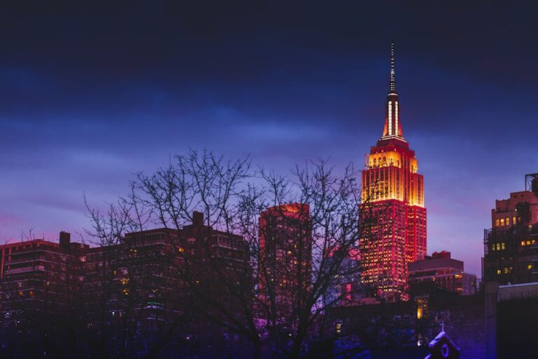Empire State Building illuminated at night in New York City