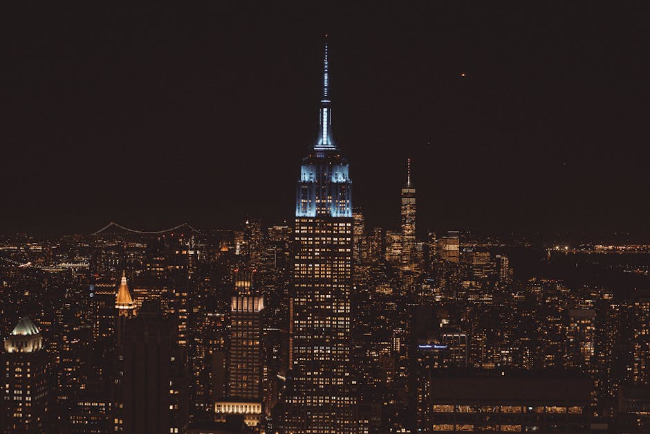 Empire State Building and NYC skyline at dusk