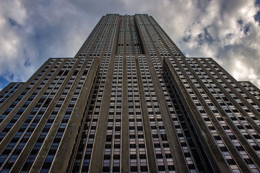 Upward view of Empire State Building