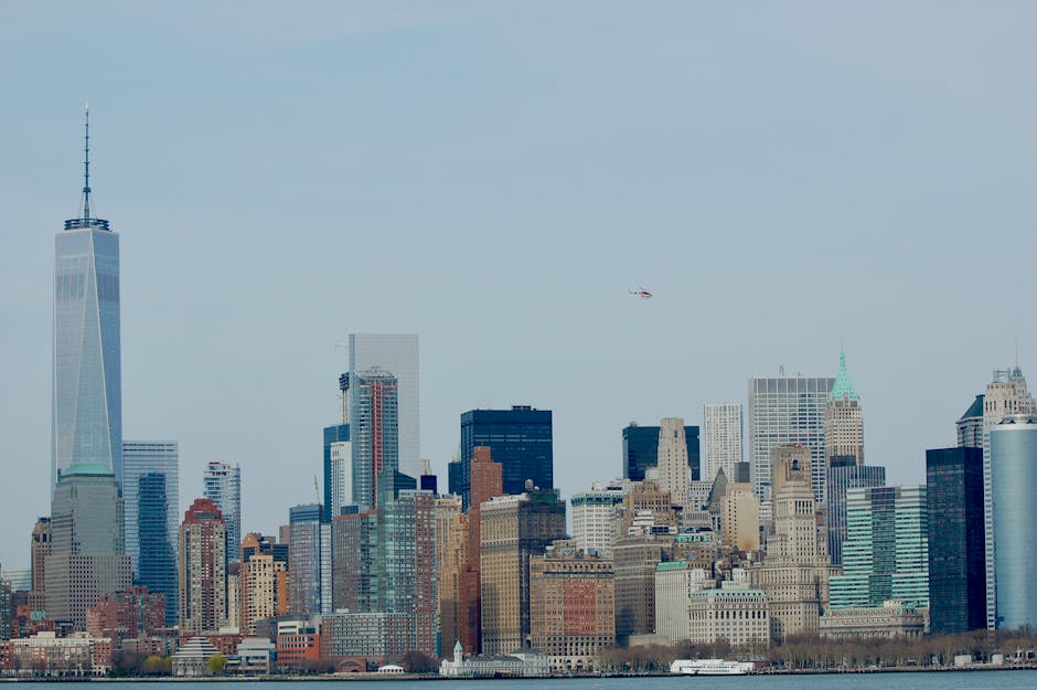 Helicopter view of NYC at dusk
