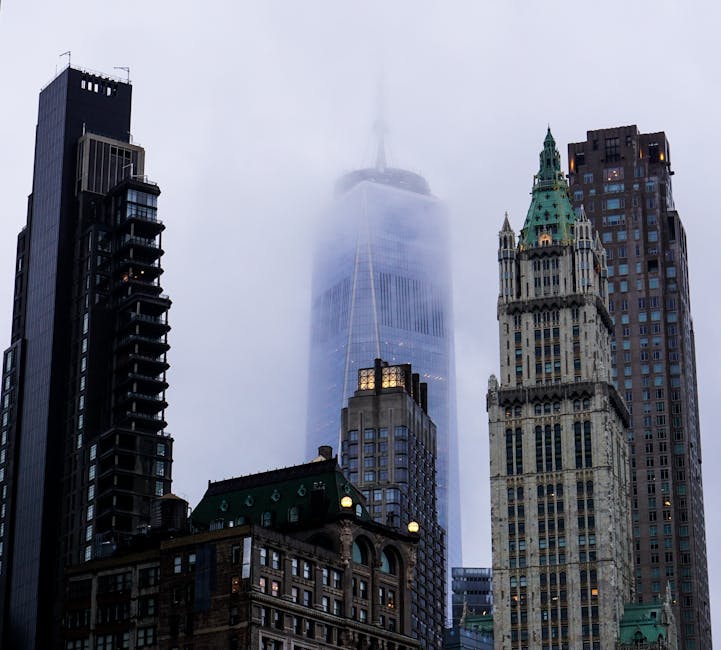 NYC skyscrapers in fog