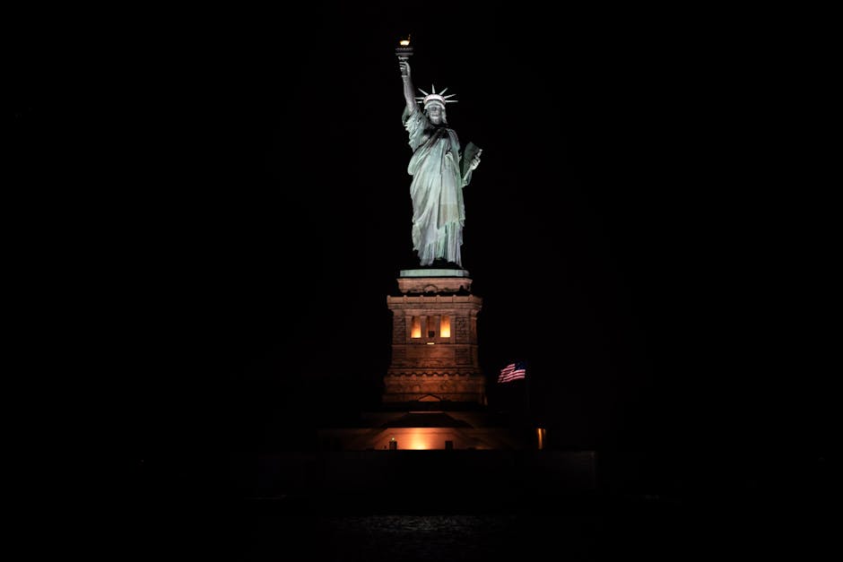 Statue of Liberty illuminated at night