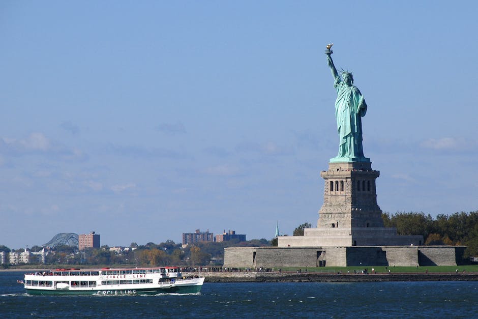 Statue of Liberty with ferry boat