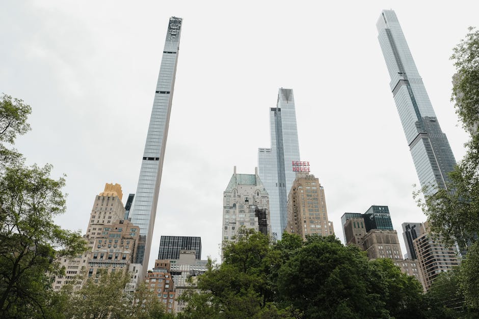 NYC skyline with green park