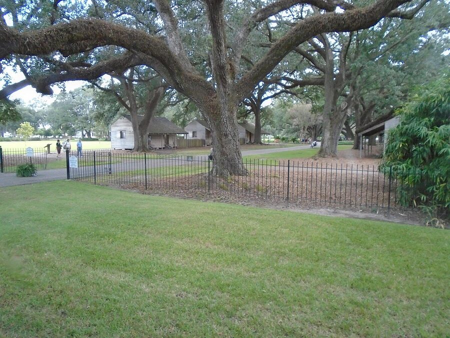Restored slave quarters cabins at Oak Alley Plantation Louisiana