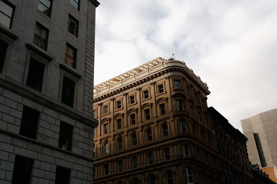 Historic stone building facade in Old Montreal