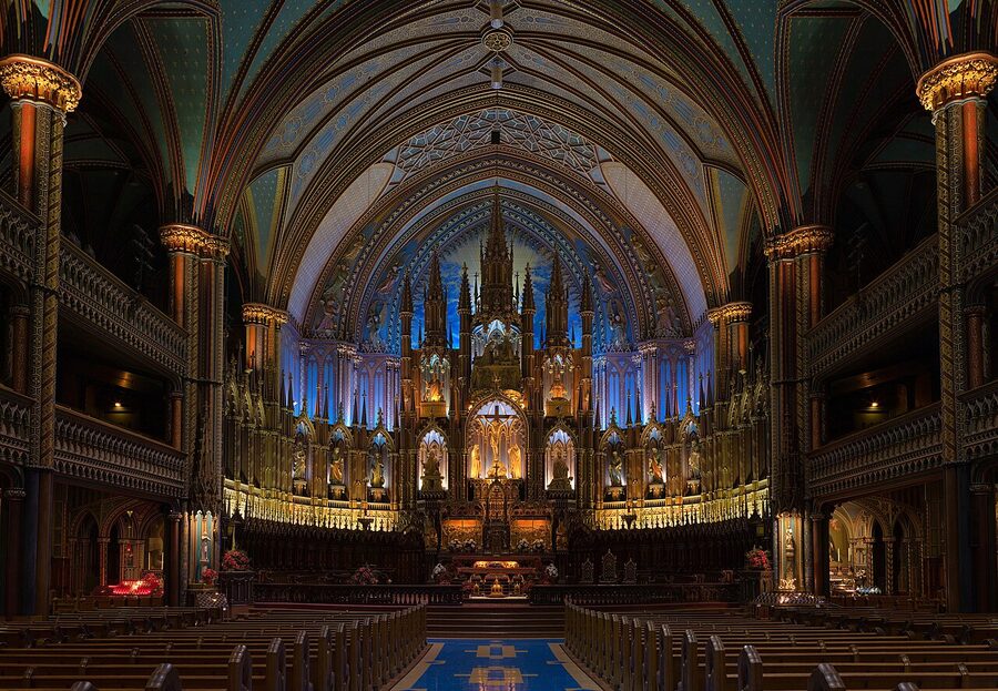 Blue star-studded ceiling of Notre-Dame Basilica Montreal interior