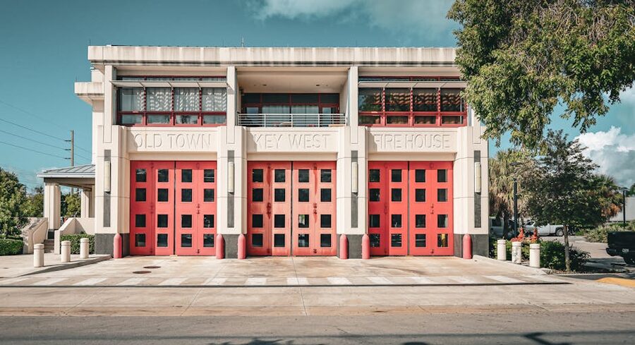 Red doors of the Old Town Key West Firehouse