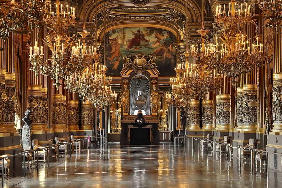 Palais Garnier Grand Foyer salon mirrors and chandeliers