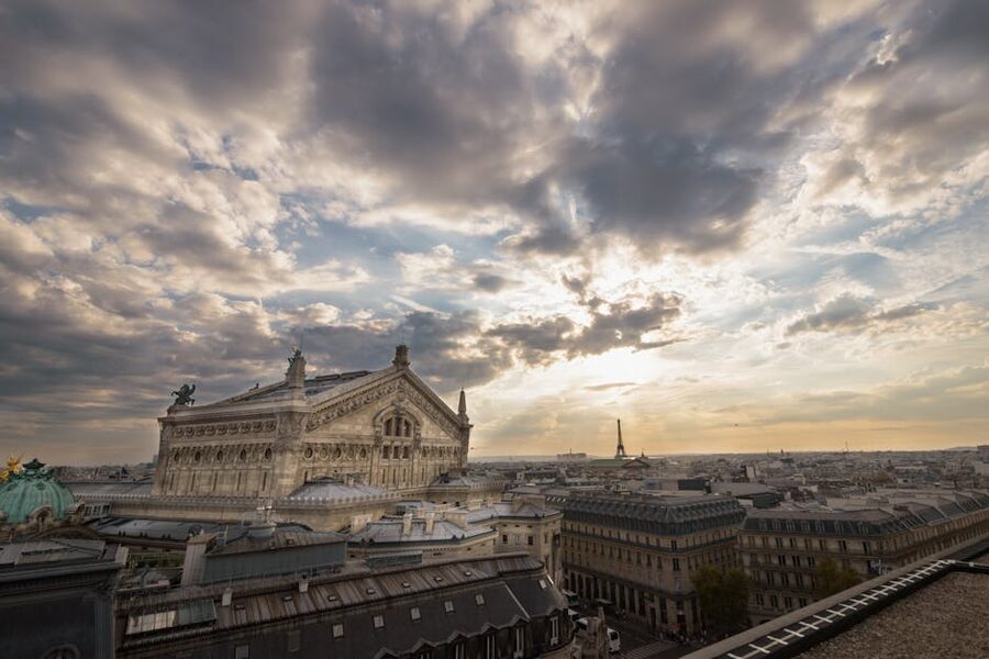Palais Garnier sunset facade view Paris