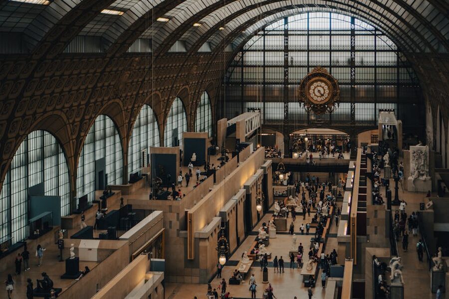 Musee d'Orsay interior with the iconic clock and 19th century busts