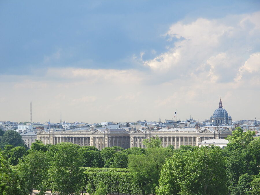 View across Paris rooftops from the Musee d'Orsay roof terrace