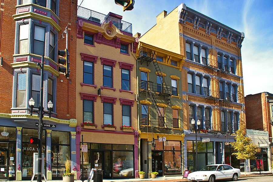 Brick rowhouses in Over-the-Rhine Historic District Cincinnati