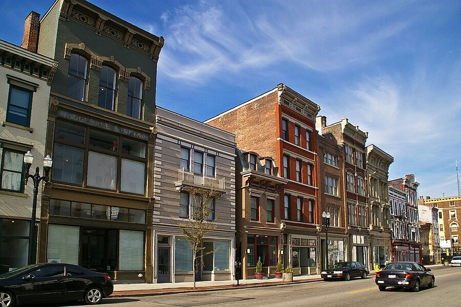 Italianate brick rowhouses in Over-the-Rhine Historic District Cincinnati