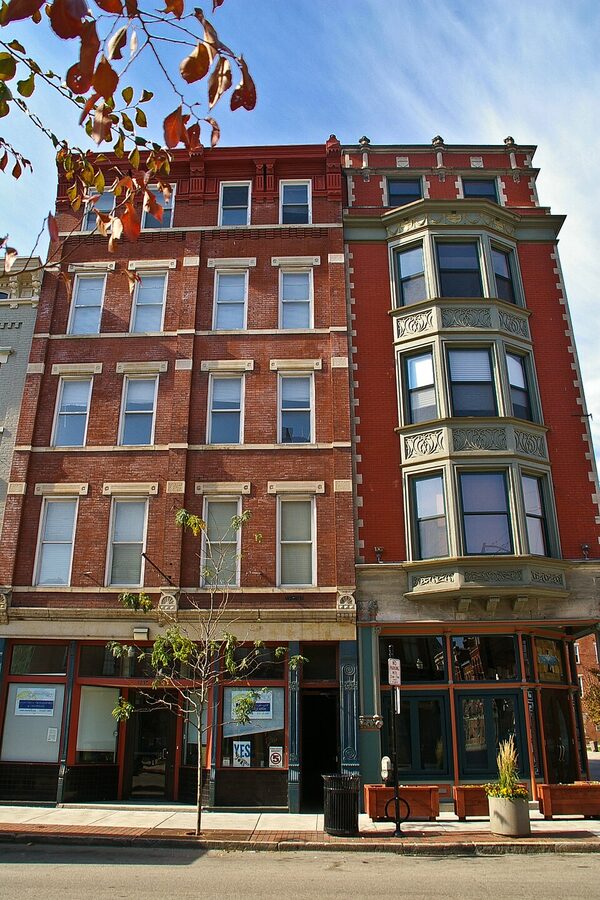Over-the-Rhine historic district streetscape with brick buildings Cincinnati