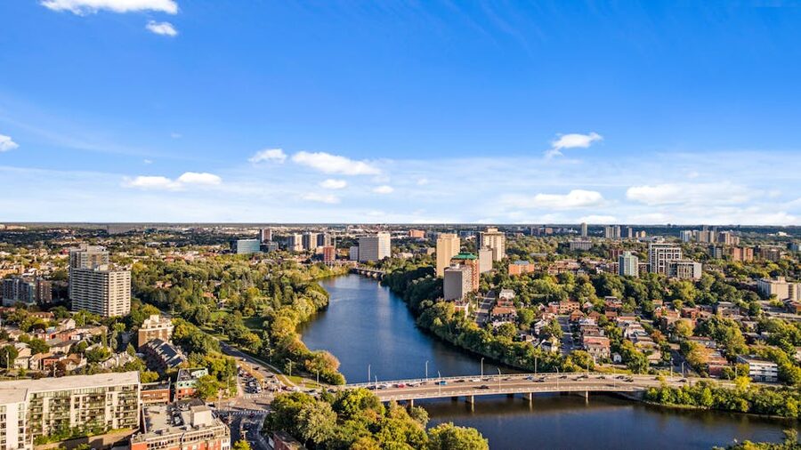 Aerial panorama of Ottawa and the Rideau River