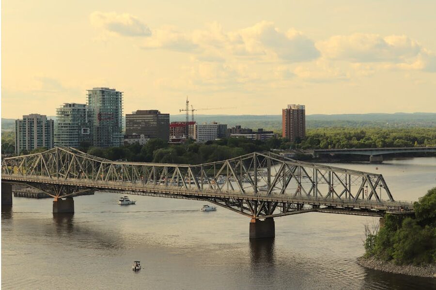 Aerial view of Alexandra Bridge over the Ottawa River